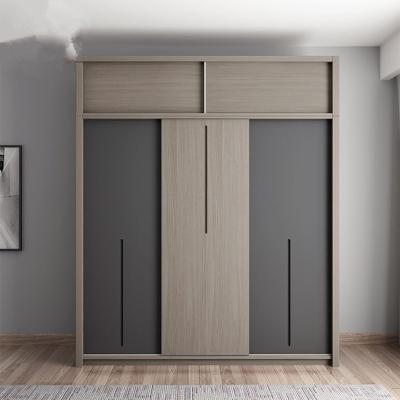 China Melamine Board Sliding Door Wardrobe with Mirror 1800mm Custom Wood Furniture for Hotel Apartment for sale
