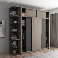 China Melamine Board Sliding Door Wardrobe with Mirror 1800mm Custom Wood Furniture for Hotel Apartment for sale