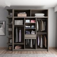 China Melamine Board Sliding Door Wardrobe with Mirror 1800mm Custom Wood Furniture for Hotel Apartment for sale