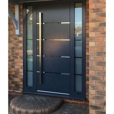 China Modern Steel Security Entrance Door Custom Size Tempered Glass Options for sale