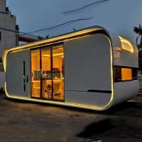 China Steel Structure Tempered Glass Movable Store Prefab Shop Modular Cafe Container Pod House 5950x2400x2870mm for sale