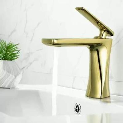 China Single Handle Basin Mixer Faucet Copper Chrome Gold Finish Hot Cold Water Bathroom Sink Tap for sale