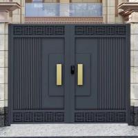 China Black Entrance Double Stainless Steel Door Wrought Iron Design Main Gate 1400mm for sale