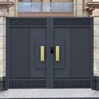 China Black Entrance Double Stainless Steel Door Wrought Iron Design Main Gate 1400mm for sale