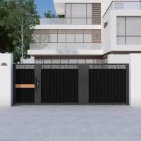 China Black Entrance Double Stainless Steel Door Wrought Iron Design Main Gate 1400mm for sale