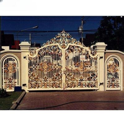 China Custom Size Wrought Iron Main Gate for Home Garden Antique Design Steel Pipe Gate 2m Height for sale