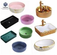 China Modern Bathroom  Ceramic Gold Black Wash Basin Countertop Sanitary Ware for sale