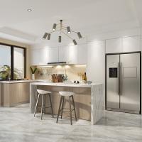 China Wood Veneer Modular Kitchen Cabinets 18mm Melamine Board Marble Top Cupboard for sale