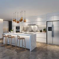 China Wood Veneer Modular Kitchen Cabinets 18mm Melamine Board Marble Top Cupboard for sale