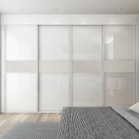 China Custom White Lacquer Sliding Door Wardrobe Wooden Armoire Cabinet Customizable Size for sale