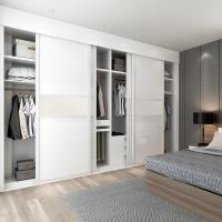 China Custom White Lacquer Sliding Door Wardrobe Wooden Armoire Cabinet Customizable Size for sale