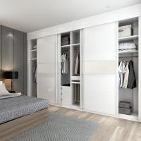 China Custom White Lacquer Sliding Door Wardrobe Wooden Armoire Cabinet Customizable Size for sale