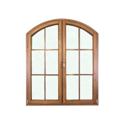 China French Style Aluminum Wood Frame Inward Swing Arched Casement Windows 84mm for sale