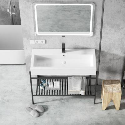 China Floor Mounted Hotel Bathroom Vanity Unit 1000mm Ceramic Sink with Mirror Custom Color for sale