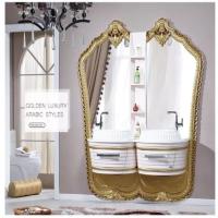 China Golden SS Metal Custom Bathroom Vanity 35 Inch Marble Countertop Sink Cabinet Solid Wood for sale