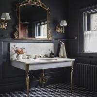 China Golden SS Metal Custom Bathroom Vanity 35 Inch Marble Countertop Sink Cabinet Solid Wood for sale