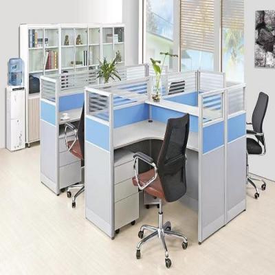China ISO9001 4 Seater Office Partition Cubicle with Glass Wall 25mm MFC Desk Dividers for sale