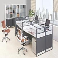 China ISO9001 4 Seater Office Partition Cubicle with Glass Wall 25mm MFC Desk Dividers for sale