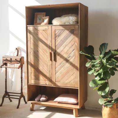 China Solid Wood Hand Carved Customized Wardrobe Recycled Pine Rustic Antique Cupboard 180cm for sale