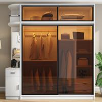 China Customized Glass Sliding Door Wardrobe Storage Cabinet Bedroom Furniture Wood Frame for sale