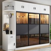 China Customized Glass Sliding Door Wardrobe Storage Cabinet Bedroom Furniture Wood Frame for sale