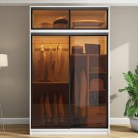 China Customized Glass Sliding Door Wardrobe Storage Cabinet Bedroom Furniture Wood Frame for sale