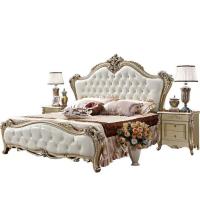 China Antique Classical King Size Bed 180x200cm Genuine Leather High End Hotel Bedroom Set for sale