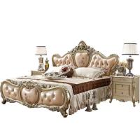 China Antique Classical King Size Bed 180x200cm Genuine Leather High End Hotel Bedroom Set for sale