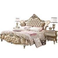 China Antique Classical King Size Bed 180x200cm Genuine Leather High End Hotel Bedroom Set for sale