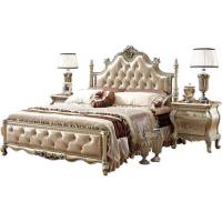 China Antique Classical King Size Bed 180x200cm Genuine Leather High End Hotel Bedroom Set for sale