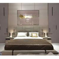 China Luxury Genuine Leather King Size Bed Frame with Titanium Stainless Steel 3170x2260x1340 mm for sale