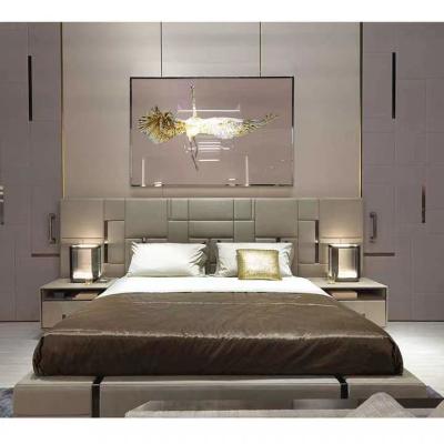 China Luxury Genuine Leather King Size Bed Frame with Titanium Stainless Steel 3170x2260x1340 mm for sale