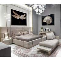 China Luxury Genuine Leather King Size Bed Frame with Titanium Stainless Steel 3170x2260x1340 mm for sale