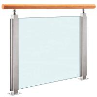 China Stainless Steel Balcony Glass Balustrade with Wood Handrail 850-1050mm for sale