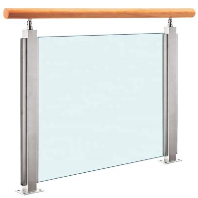 China Stainless Steel Balcony Glass Balustrade with Wood Handrail 850-1050mm for sale