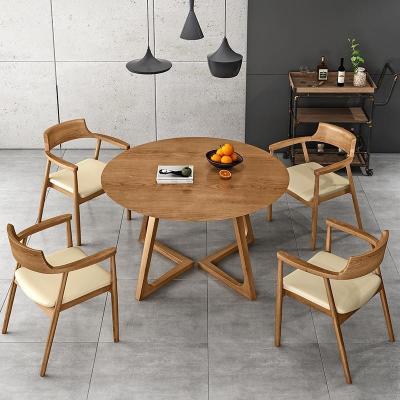 China 120cm Round Wooden Dining Table and Chair Set for Courtyard Villa Modern Home Furniture for sale