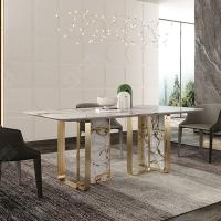 China Personalized Italian Marble Long Dining Table With Gold Metal Legs for sale