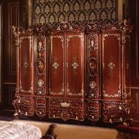 China Custom Solid Wood European Style Red Four Door Wardrobe Hand Carved Bedroom Closet 2000mm for sale