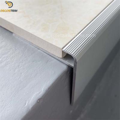 China Aluminum Alloy 6063 F Shape Stair Nosing Tile Trim 8mm Height 2mm Thickness for sale