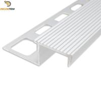 China Anti Slip Aluminum Stair Nosing Tile Trim Anodized Matt Silver 2.5m Length 10mm Height for sale