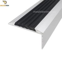 China Matt Silver Aluminum Stair Nosing Tile Trim 45.5mm with Black Rubber Anti Slip Insert for sale