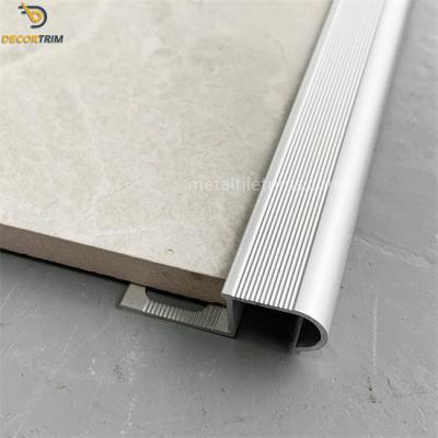 China Aluminum 6063 T5 Matt Silver Bullnose Tile Trim for Stairs 2.5m Length for sale