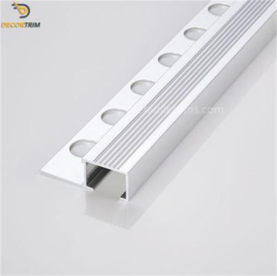 China Aluminum Stair Nosing Box Edge 13mm Height 1mm Thickness Shiny Silver Slip Resistant Tile Trim for sale