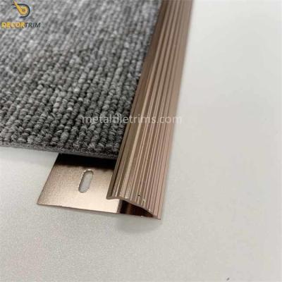 China Aluminum Carpet Edge Strip 38mm Shiny Coffee 3000mm with Gripper Fitting for sale