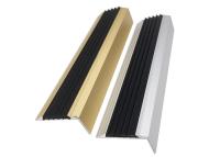 China Matt Silver Aluminum Stair Nosing Tile Trim 45.5mm with Black Rubber Anti Slip Insert for sale