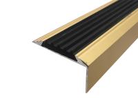 China Matt Silver Aluminum Stair Nosing Tile Trim 45.5mm with Black Rubber Anti Slip Insert for sale