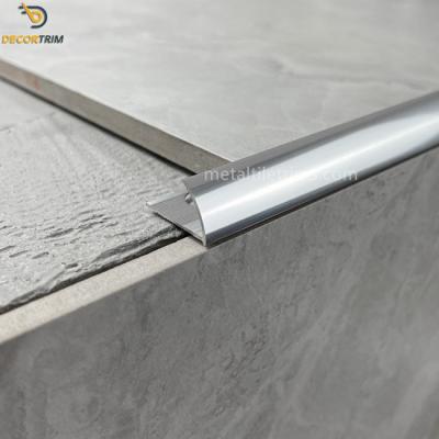 China 12x2500mm Satin Round Edge Tile Dividing Strip Anodized Matt Silver Aluminium Tile Trim for sale