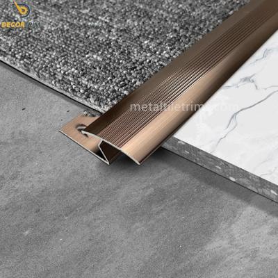 China Aluminum 6063 Flooring to Carpet Transition Strip 3000mm Shiny Coffee Self Adhesive for sale