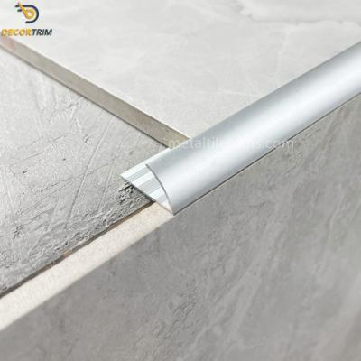 China Round Chrome Metal Tile Edge Trim Aluminum Alloy 6063 Finishing 2.4m Length 24mm Width for sale