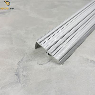 China Aluminum F Shape Tile Trim Corner Stair Nosing 6063 Alloy 3m Length Anodized Silver for sale